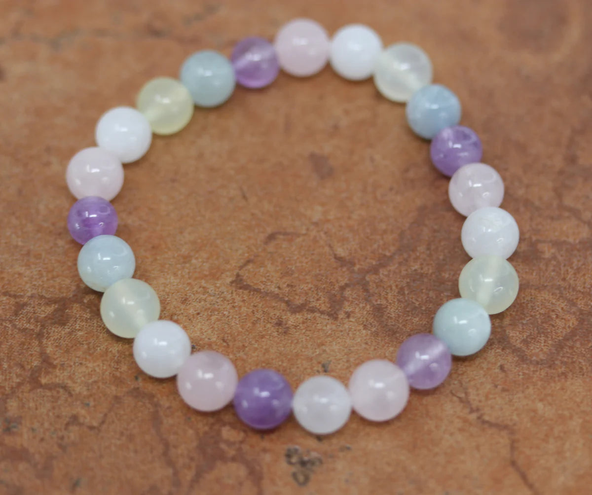 Beaded Rainbow Jade Rose Quartz Stretch Bubble Bracelet – My Shopping Online