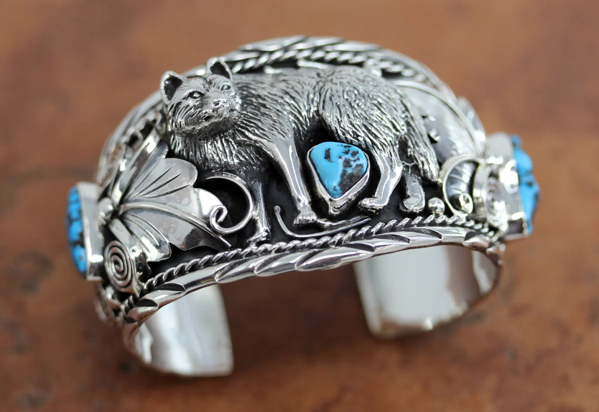 Sterling Silver Navajo Turquoise Wolf Bracelet – My Shopping Online